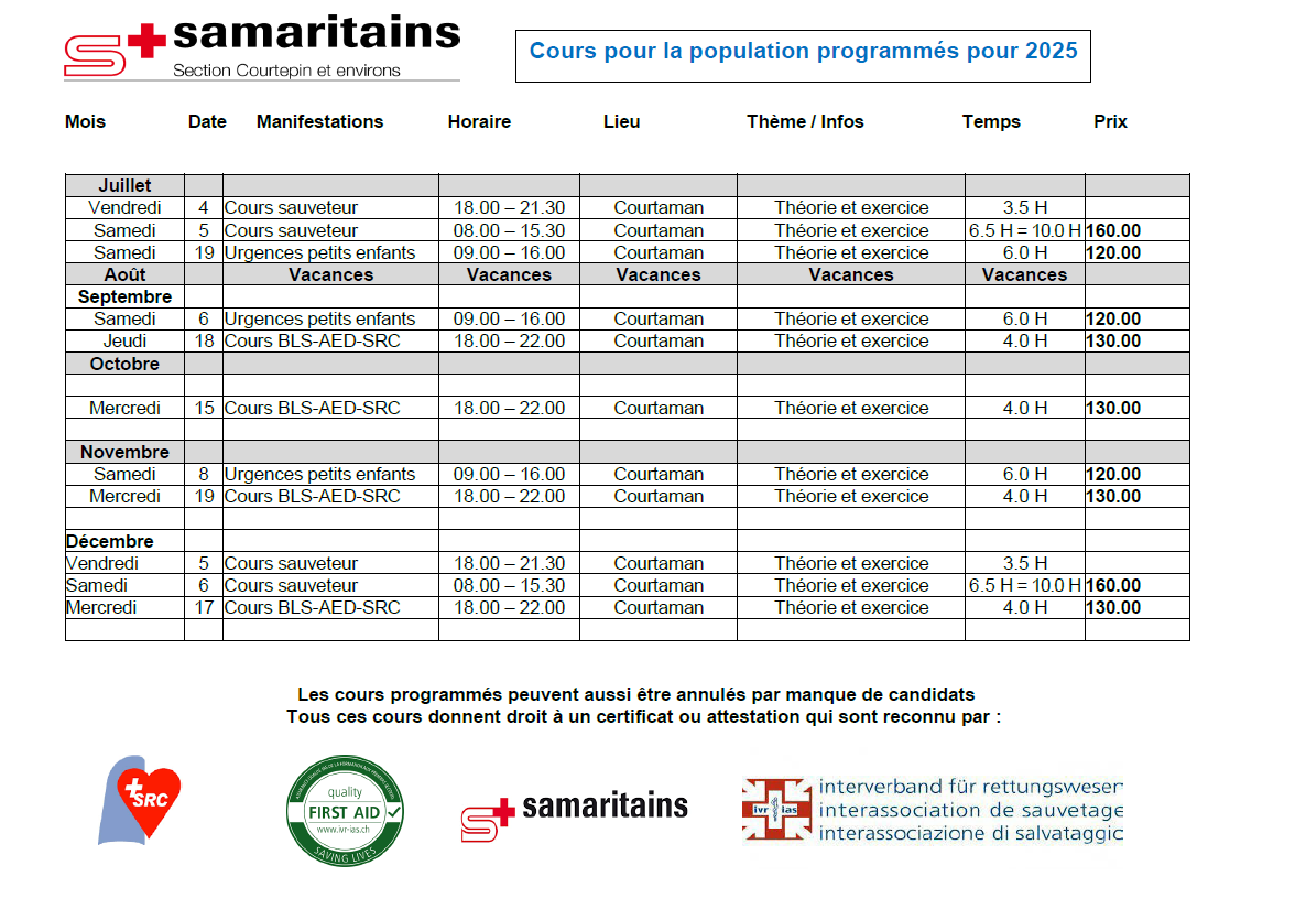 Samaritains Courtepin et environs - Cours 2025 et 2026 - Commune de ...